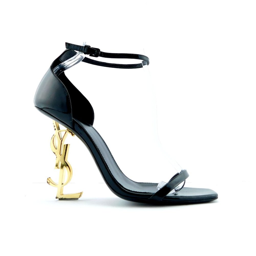 Saint Laurent Black Patent Leather Ysl Logo Heel Ankl… - Gem